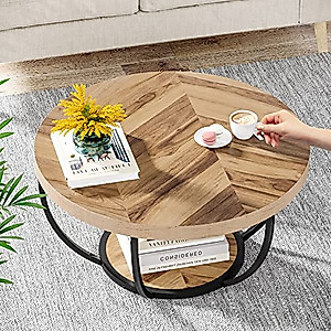Tribesigns 31.7" Round Coffee Table, Industrial 2-Tier Circle Coffee Table with Storage Shelves, Modern Wooden Accent Center Table Sofa Side Table for Living Room, Home Office, Wooden Grain