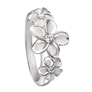 Aloha Jewelry Company Sterling Silver CZ Hawaiian Triple Plumeria Flower Ring (9)