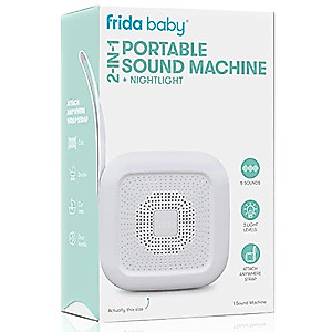 2-in-1 Portable Sound Machine + Nightlight by Frida Baby White Noise Machine with Soothing Sounds for Stroller or Car Seat with Volume Control