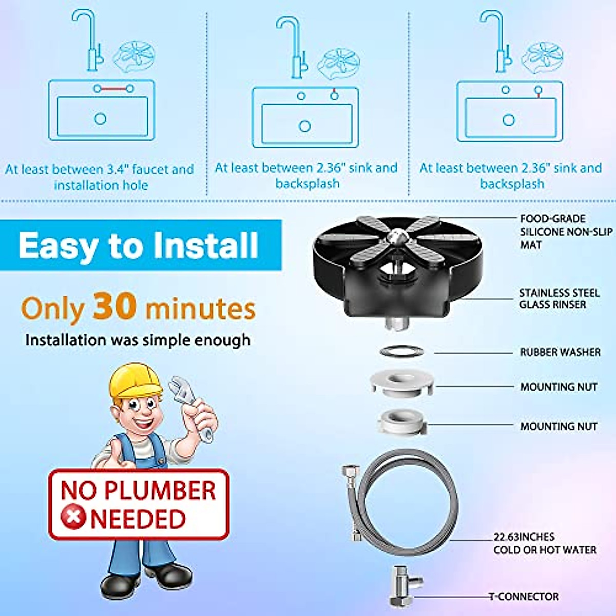 Kitchen Sink Glass Rinser,Cup Cleaner for Sink,Automatic Sink Bottle Washer,High Pressure Cup Baby Bottle Washer Sink Attachment Metal Black,Faucet Glass Cleaner for Home Bar Cup Sprayer for Sink