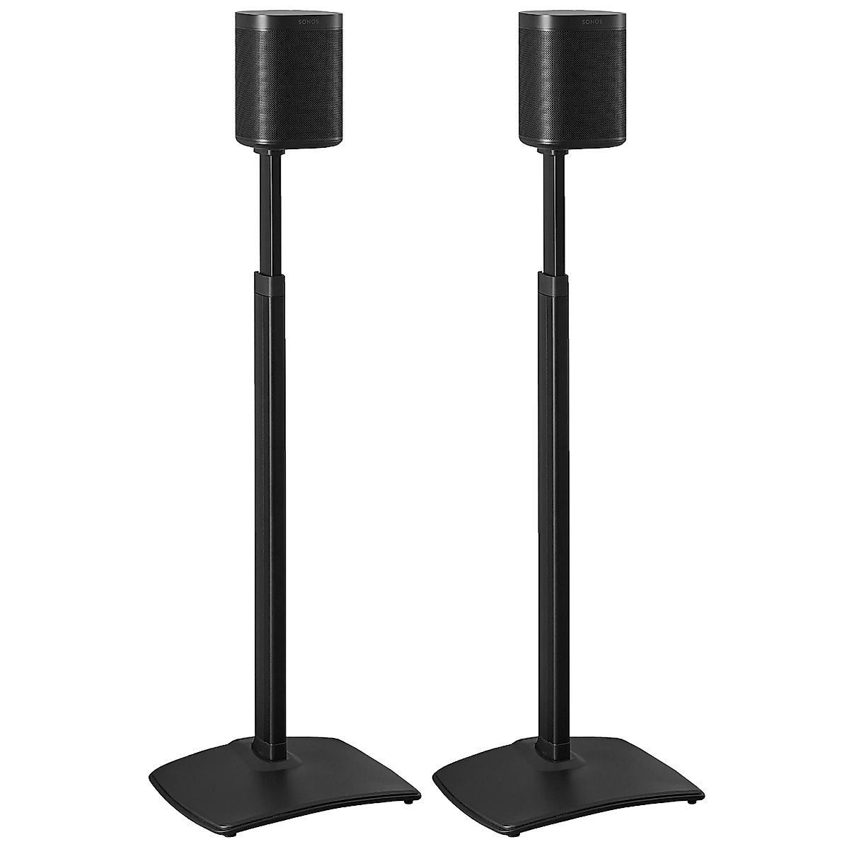 SANUS Adjustable Height Wireless Speaker Stands Designed for Sonos One, One SL, and Play:1 - Tool-Free Adjustment up to 16" and Built-in Cable Management (Black)
