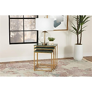 MAKLAINE 3-Piece Marble Top Nesting Table in Green/Antique Gold