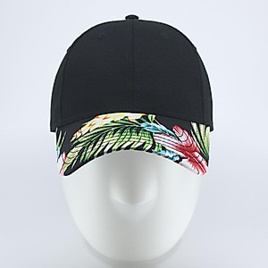 Premium Floral Hawaiian Cotton Twill Adjustable Snapback Hats Baseball Caps (Hawaiian/Black/Black)