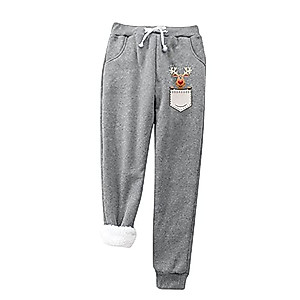 High Waisted Sweatpants for Women,High Waisted Sweatpants for Women Xmas Reindeer Print Drawstring Workout Active Joggers Straight Leg Casual Lounge Bottoms Santa Claus Print Grey XL