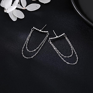 SLUYNZ 925 Sterling Silver Dangle Earrings Chain For Women Dangling Tassel Earrings Tiny Balls Stud (A-Silver)