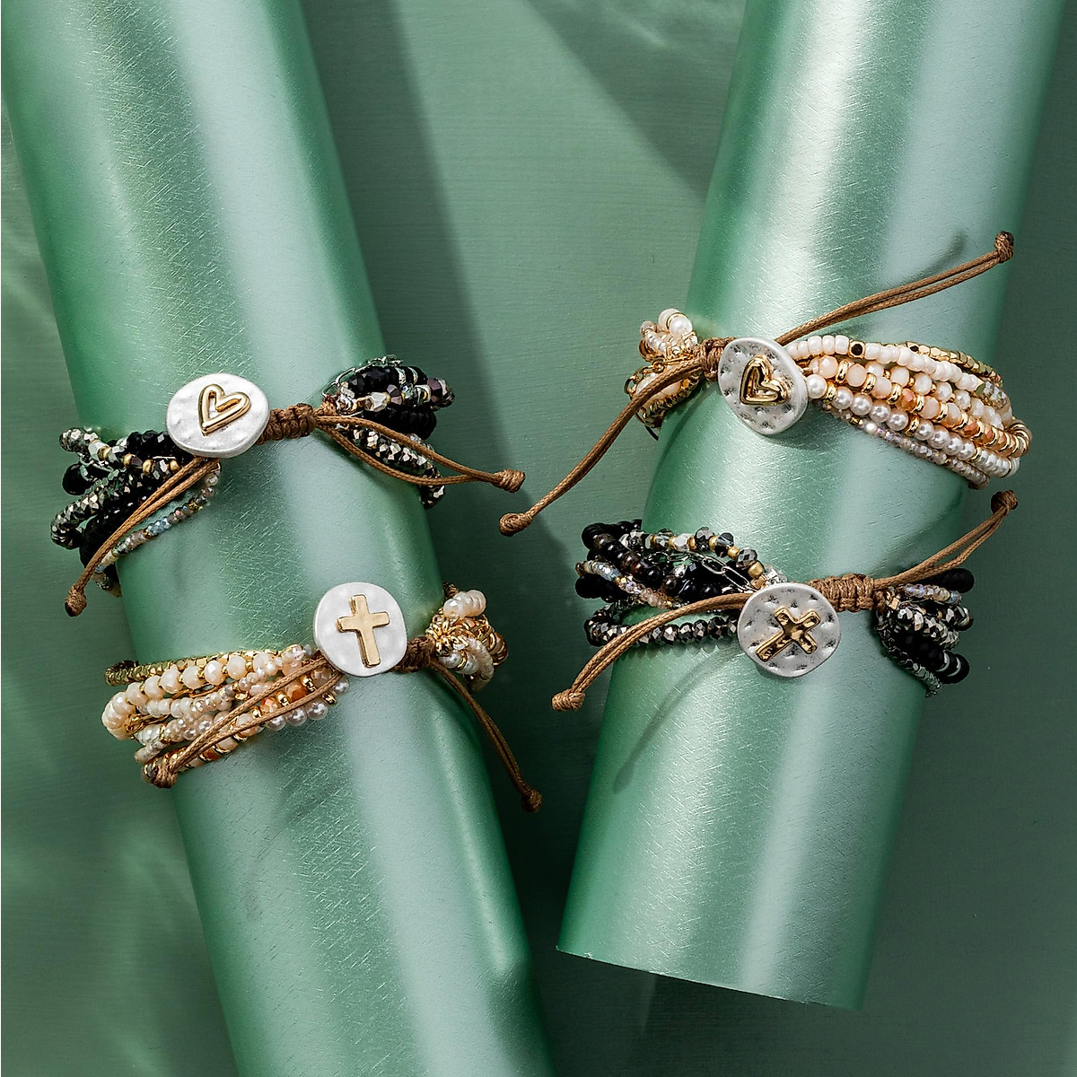 DEMDACO Black and White Beaded One Size Glass and Metal Adjustable Prayer Bracelet