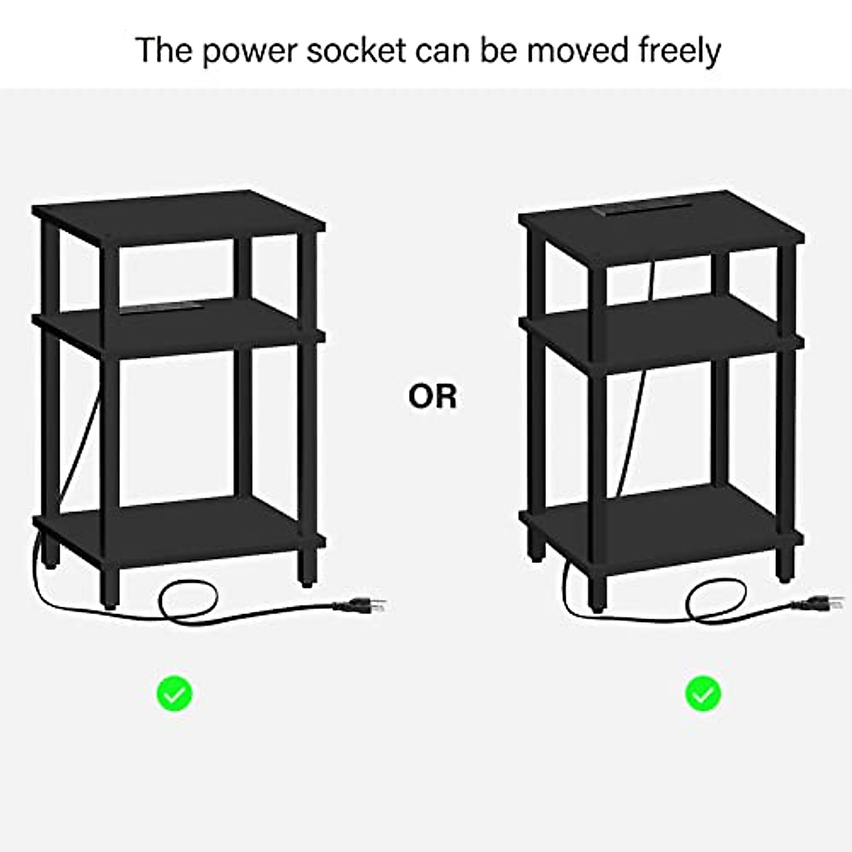 TUTOTAK End Table with Charging Station, Side Table with USB Ports and Outlets, Nightstand, 3-Tier Storage Shelf, Sofa Table for Small Space TB01BK042