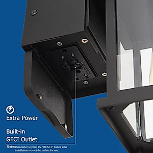 FLEDAVID Motion Sensor Outdoor Porch Light with GFCI Outlet Built in Black Exterior Wall Lantern Dusk to Dawn Outside Sconce Lighting Fixture Rustic Wall Mount Coach Lamp for House Garage Patio