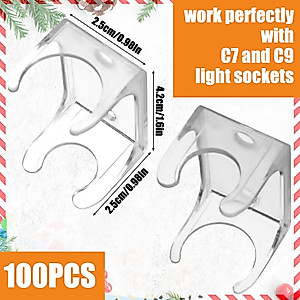 VIHOSE 100 Pcs Christmas Light Clips Clear Lighting Outlet Combo C Clips Waterproof Outside Gutter Clip Hooks Seasonal String Light Hooks for C9 or C7 Light Socket on Home Stair Christmas Decoration