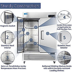 ICECASA 54" W Commercial Refrigerator Reach-in 49 Cu.ft 2 Solid Door Stainless Steel Commercial Refrigerator Fan Cooling for Restuarant, Bar, Shop, etc