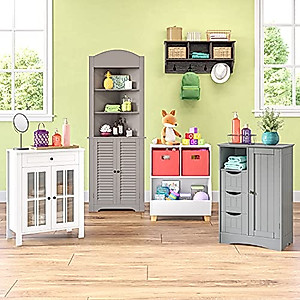 RiverRidge Home Woodbury Collection Cubbies and Hooks Wall Shelf, Dark Weathered Woodgrain