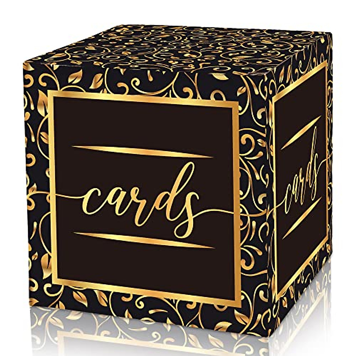 Black Gold Foil Card Box - Collapsible Money Box or Gift Box for Baby & Bride Shower, Birthday, Wedding Reception, Engagement Party, Graduation - 8"x8"x8" Party Favors Decorations Boxes(03)