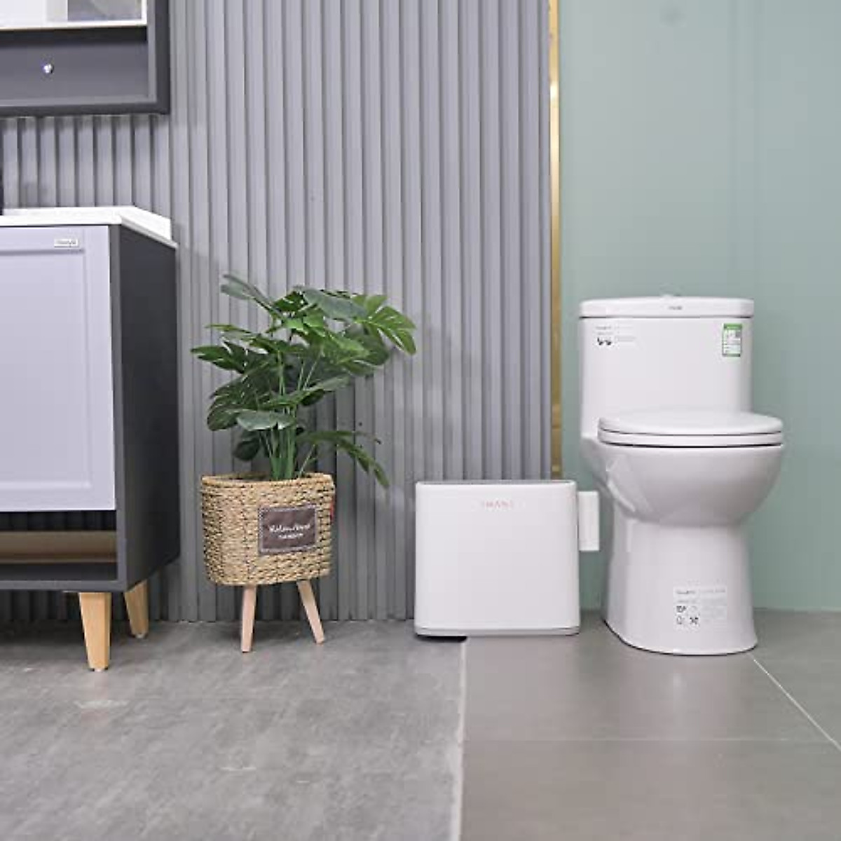 Slim Bathroom Trash Can with Attached Bag Reservoir - Modern 2 Layer Bathroom Trash Cans with Lids to Lock Odors In - Waterproof and Easy to Clean Small Trash Can with Lid - Trashcan for Your Bathroom