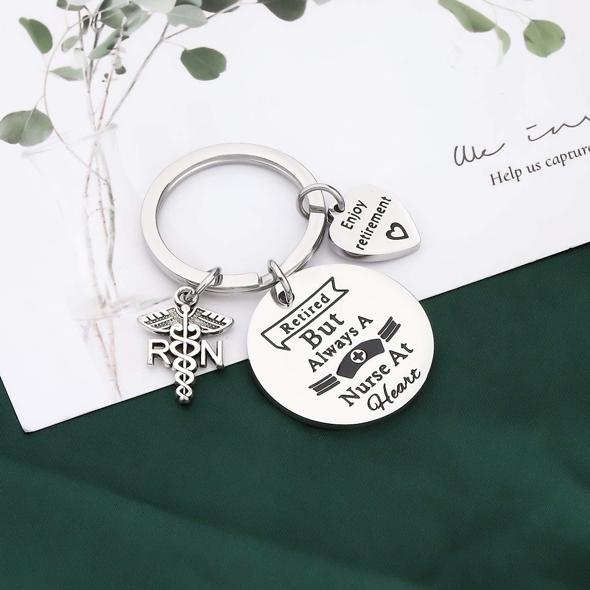 UJIMS RN Nurse Keychain Registered Nurse Gifts Retired But Always A Nurse At Heart Enjoy Retirement Jewelry (RN Nurse Keychain)