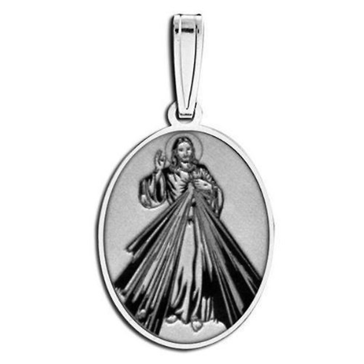 PicturesOnGold.com Divine Mercy Doubled Sided Scallopped Oval Religious Medal 1/2 X 2/3 Inch Size of Dime, Solid 14K Yellow Gold