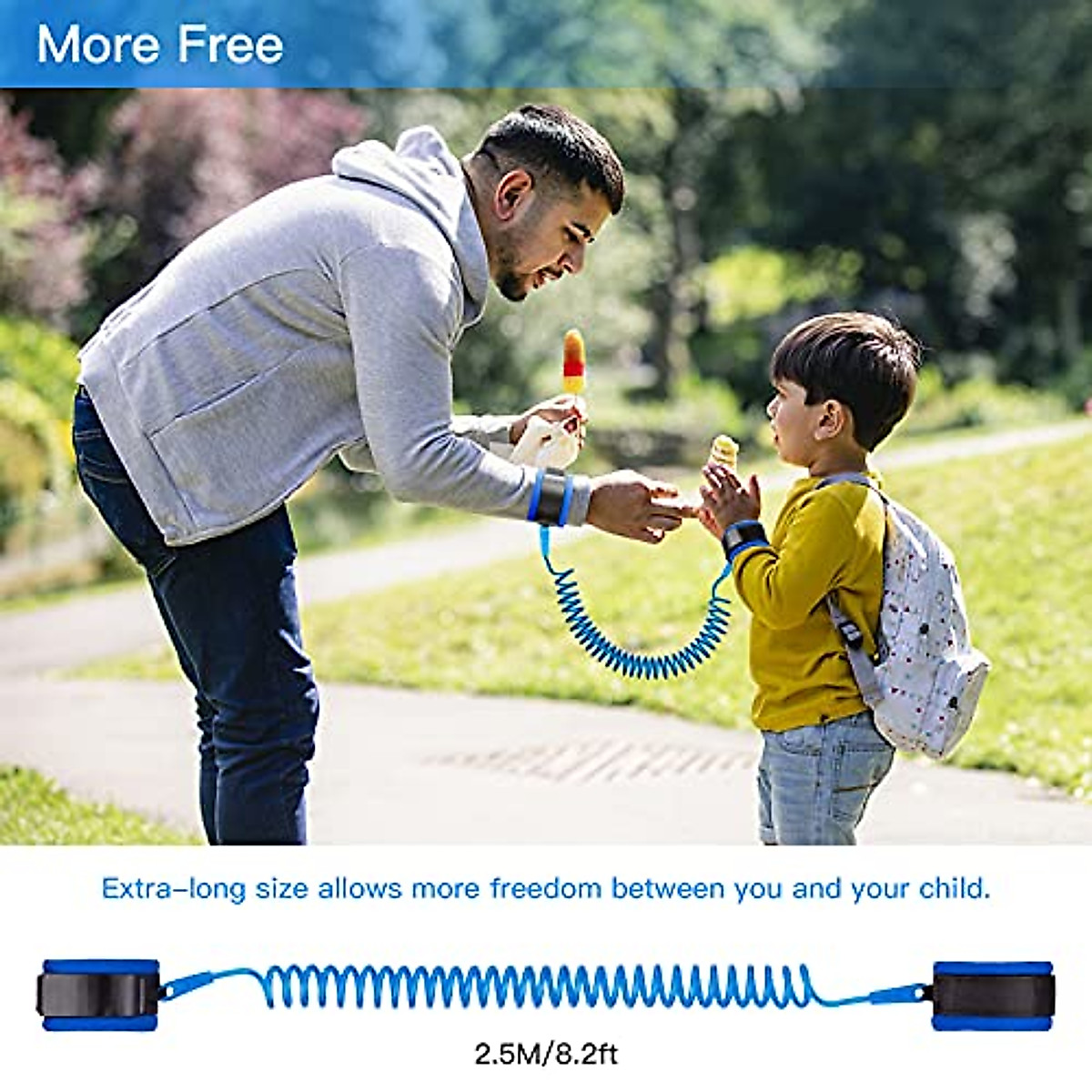Hooyyene Anti Lost Wrist Link for Toddlers, Safety Toddler Leash, Child Leash, Wrist Leash for Babies and Kids, Children's Safety Wristband for Outdoor, Family Travel(8.2ft/2.5m,Blue)