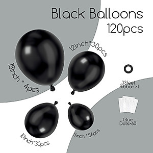 Awenztech 120pcs Black Balloon Arch Kit, 18 12 10 5 inch Black Latex Balloons Different Sizes Black Balloon Garland for Graduation Halloween Birthday Party Decorations
