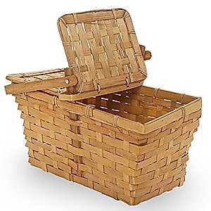 The Lucky Clover Trading Bamboo Picnic Basket in Honey with Lid, Small