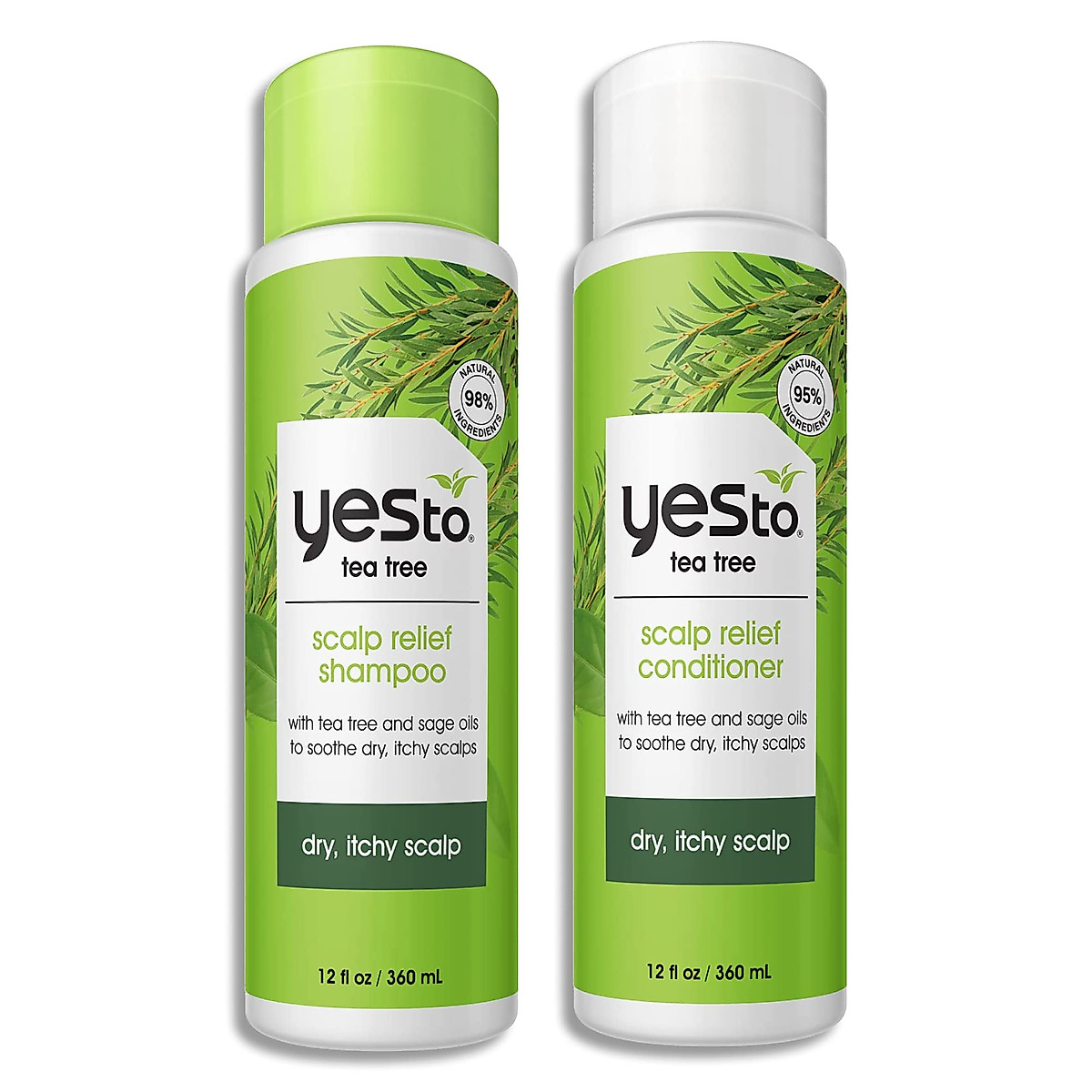 Yes To Tea Tree | Scalp Relief | Tea Tree & Sage Oil Shampoo 12 Fl Oz + Conditioner 12 Fl Oz | Dry, Itchy Scalp | Helps Treat & Cleanse Hair | Vegan | 95% Natural Ingredients