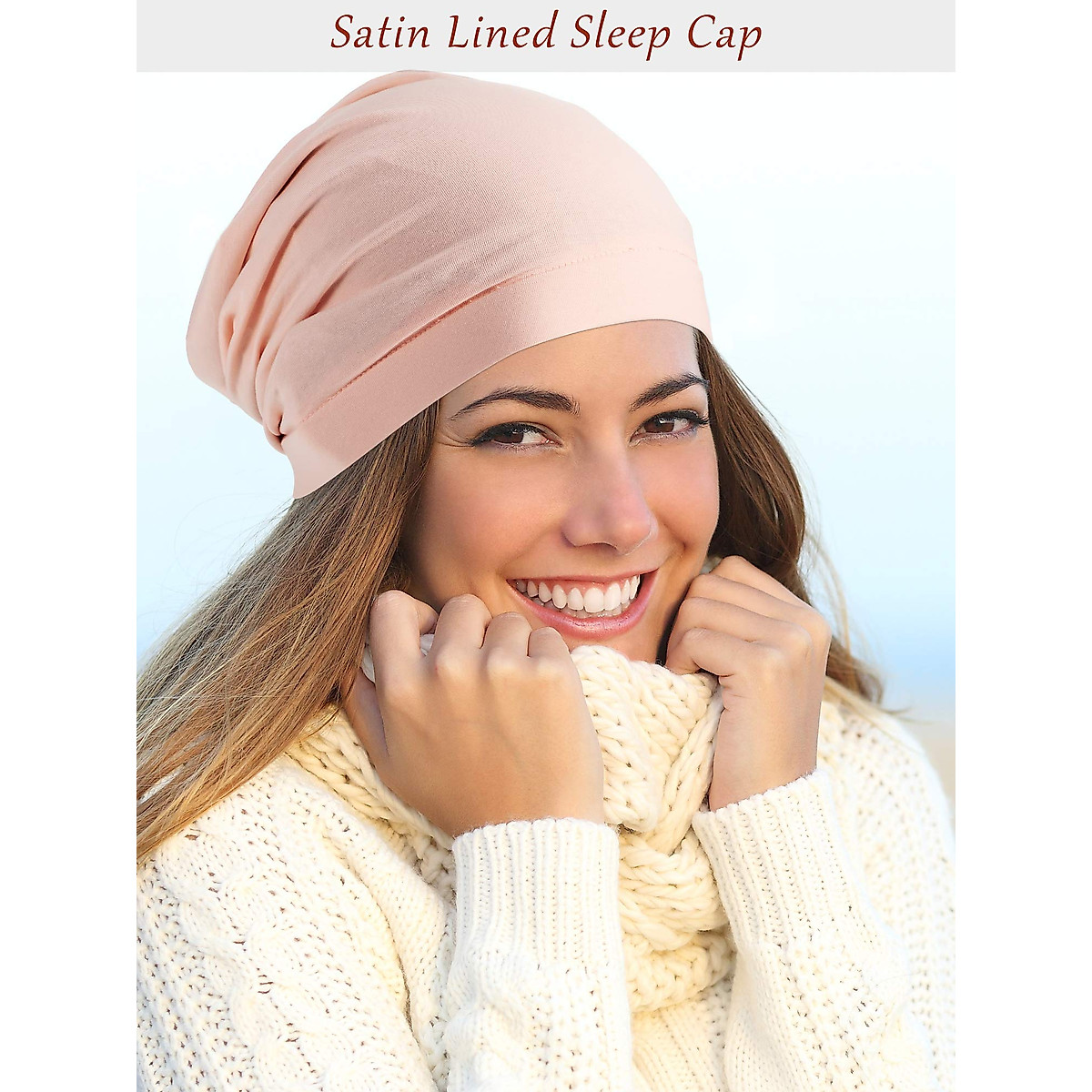 SATINIOR 4 Pieces Satin Lined Sleep Cap Hat Slouchy Beanie Slap Hat for Women (Black, Grey, Dark Blue, Pink), Medium