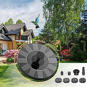 Kemine Solar Bird Bath Fountain Pump 1.0W with 4 Nozzle and Connector Free Standing Floating Water for Bird Bath Garden Pond Fish Tank Aquarium Outdoor (A)