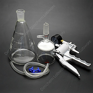 Deschem 1000ml,Vacuum Suction Filter Device,200ml Buchner Funnel,1L 24/40 Erlenmeyer Flask,with Handle Pump