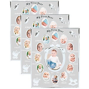 tiny ideas Baby's First Year Picture Frame, First Year by Month, Newborn Baby Registry, Silver (Pack of 3)