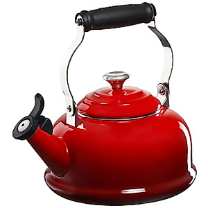 Le Creuset Enamel On Steel Whistling Tea Kettle with Metal Finishes, 1.7 qt., Cerise