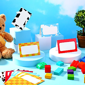 Affrolling 48 Pcs Food Labels Signs Folded Place Cards for Table Setting Blank Name Cards Birthday Party Story Party Decorations(Cartoon Story)