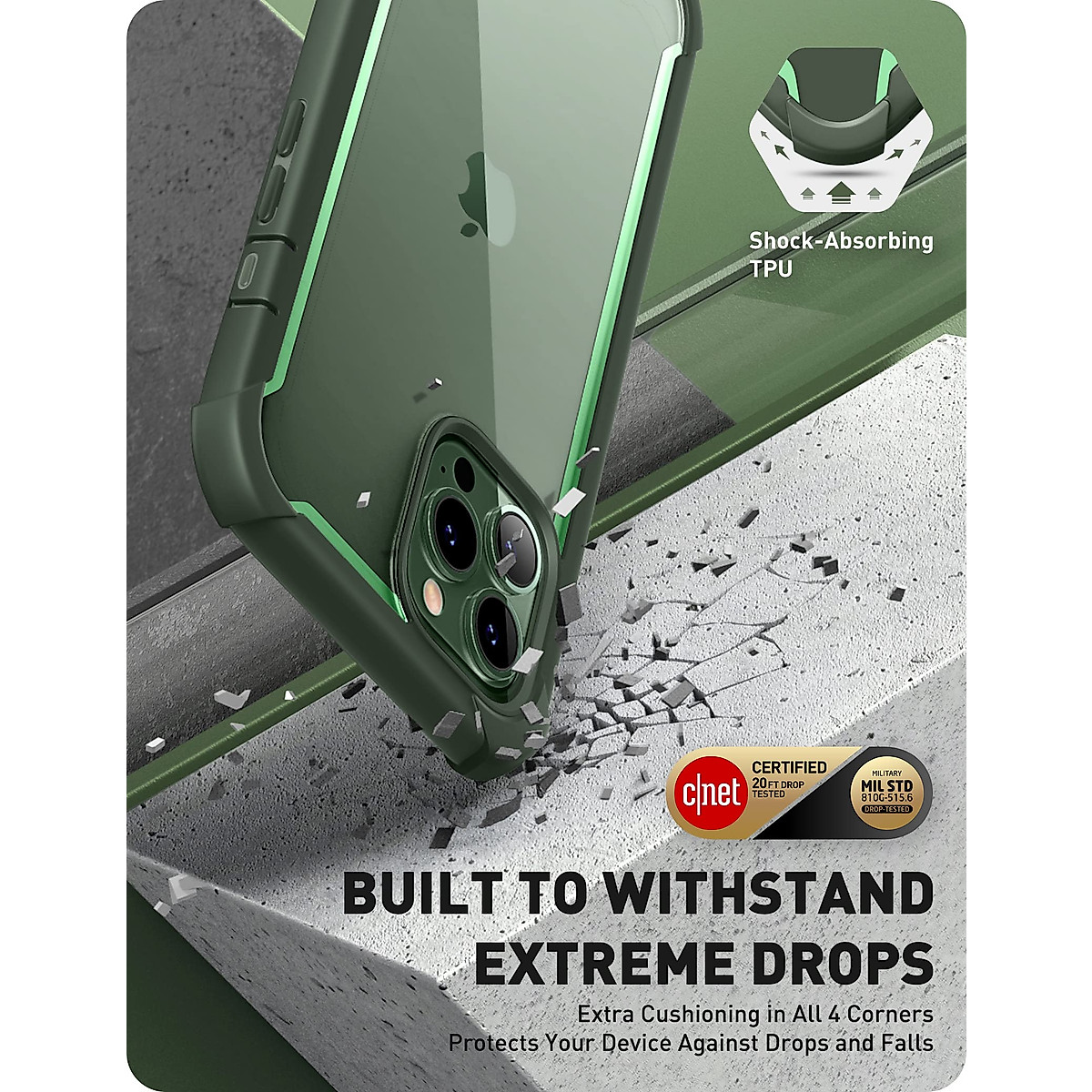 i-Blason Ares for iPhone 13 Pro Max Case 6.7 inch [Built-in Screen Protector] [Military-Grade Protection] Clear Full-Body Shockproof Rugged Bumper Phone Case for iPhone 13 Pro Max (Alpine Green)