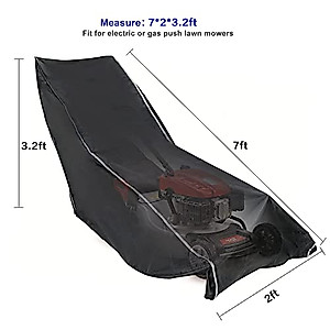 Lawn Mower Cover Black, 600D Polyester Oxford Push Mower Tarp, Outdoors Lawn Mower Accessories Anti Dust Snow UV Protect Cover - Universal Fit 86L x 25W x 39H inch