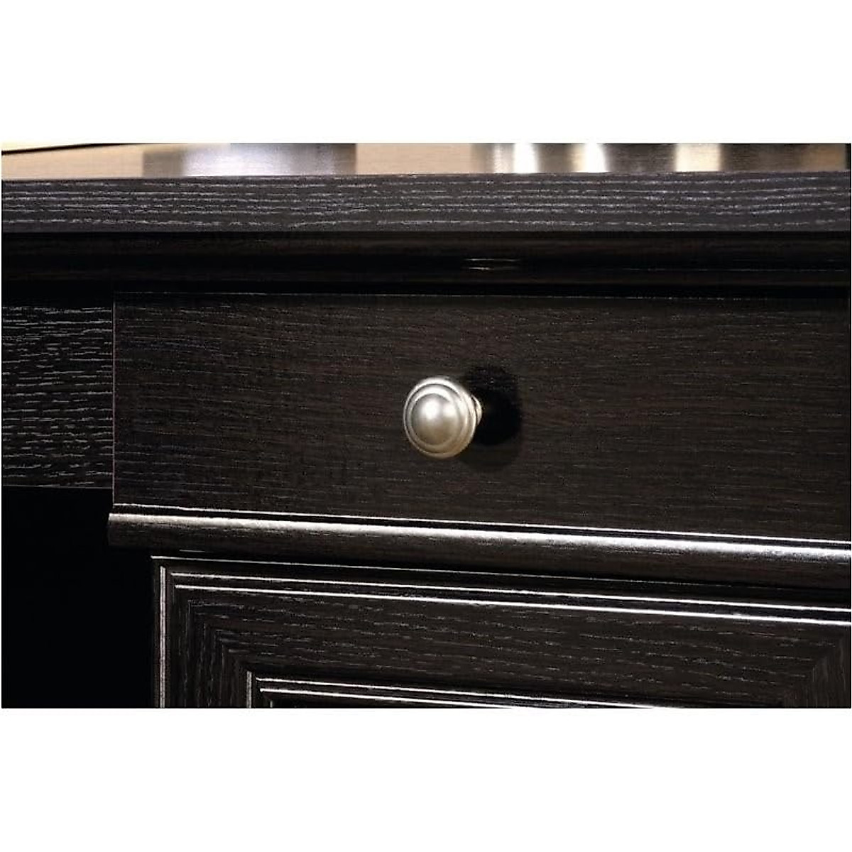 BOWERY HILL L-Shape Home Office Executive Desk with Large Drawers, Letter Size Hanging File Drawer and CPU Tower in Wind Oak Finish