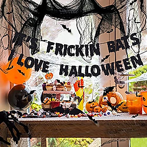 Halloween Horror Decor Its Frickin Bats I Love Halloween Banner Black Creepy Cloth Gauze Fabric 3D PVC Bat for Halloween Home Wall Scary Party Decoration