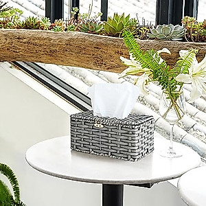 GRANNY SAYS Tissue Box Cover Rectangle, Tissue Box Holder, Tissue Holder for Bathroom, Decorative Wicker Tissues Cube with Elastic Toggle Closure, Tissue Cover Box for Toilet, Gray