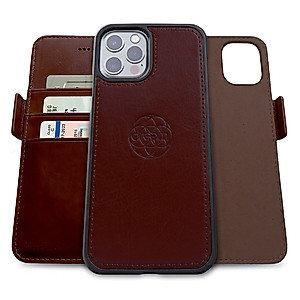 Dreem Fibonacci 2-in-1 Wallet Case for Apple iPhone 12 Pro Max - Luxury Vegan Leather, Magnetic Detachable Shockproof Phone Case, RFID Card Protection, 2-Way Flip Stand - Coffee