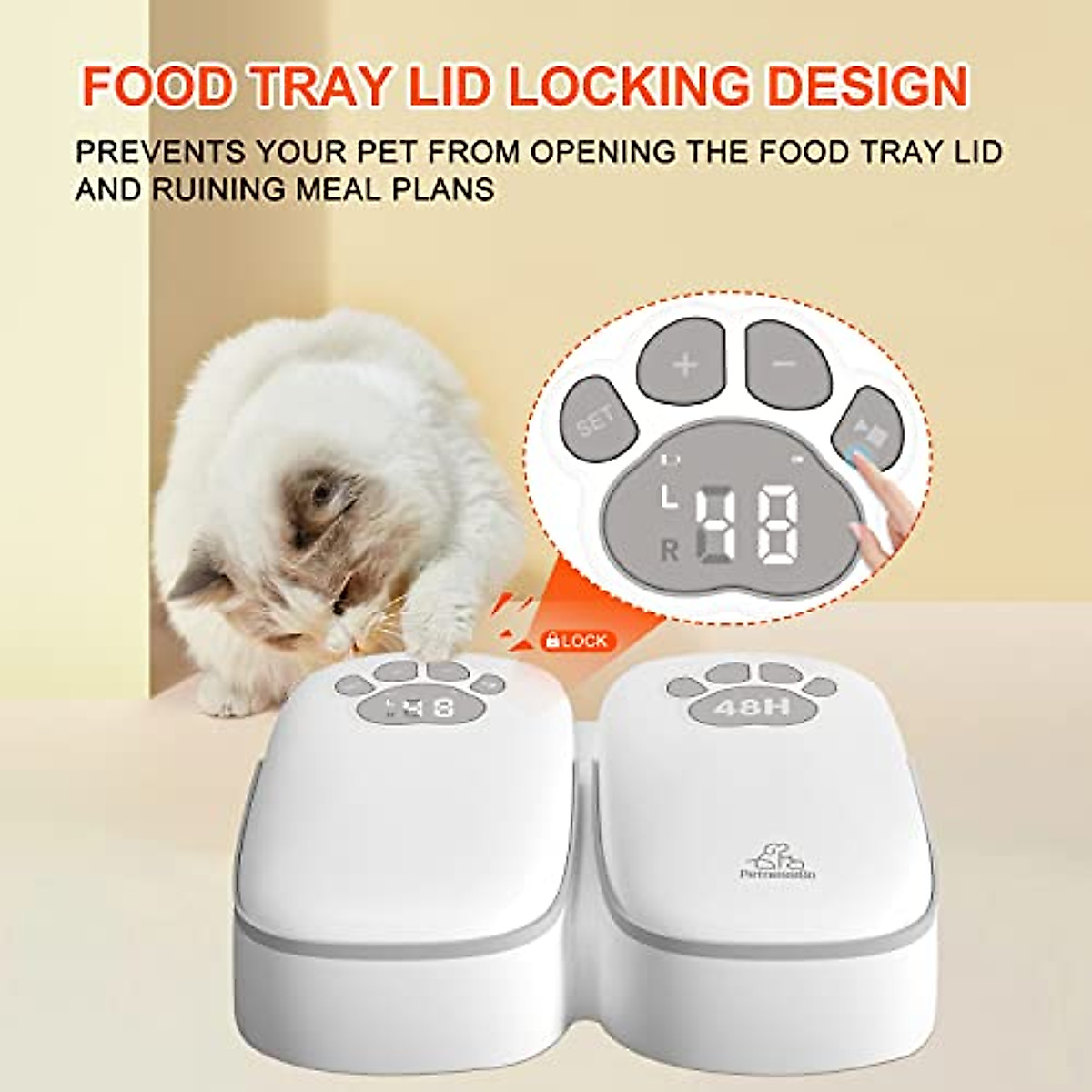 Automatic Cat Feeder Wet Food 2 Cat, 2 Meal Smart Pet Feeder, Low Noise Timed Feeder for Cats & Dogs, Dry or Semi-Moist Pet Food Dispenser, 1-48 Hours Microchip Cat Feeder, Auto-On Smart Pet Feeder