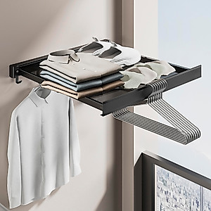 CHAHUANV Retractable Drying Rack with Net,Laundry Drying Rack for Shoes,Socks,Underwear,Wall Mouted Drying Rack with Hooks,Folding,Collapsible Hanger Rack, Gray