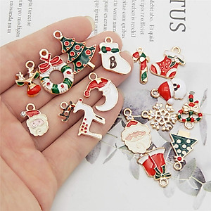 JJGrace 60Pcs Assorted Gold Plated Enamel Christmas Pendants Charms for Necklace Earring Bracelet DIY Jewelry Making and Crafting