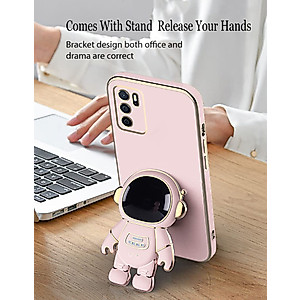 Compatible with Oppo A16 Case with Plating Creative Astronaut Cartoon Holder Pink,Oppo A16s Phone Case Silicone Shockproof Stand Soft TPU Protective Slim Cover (Pink)