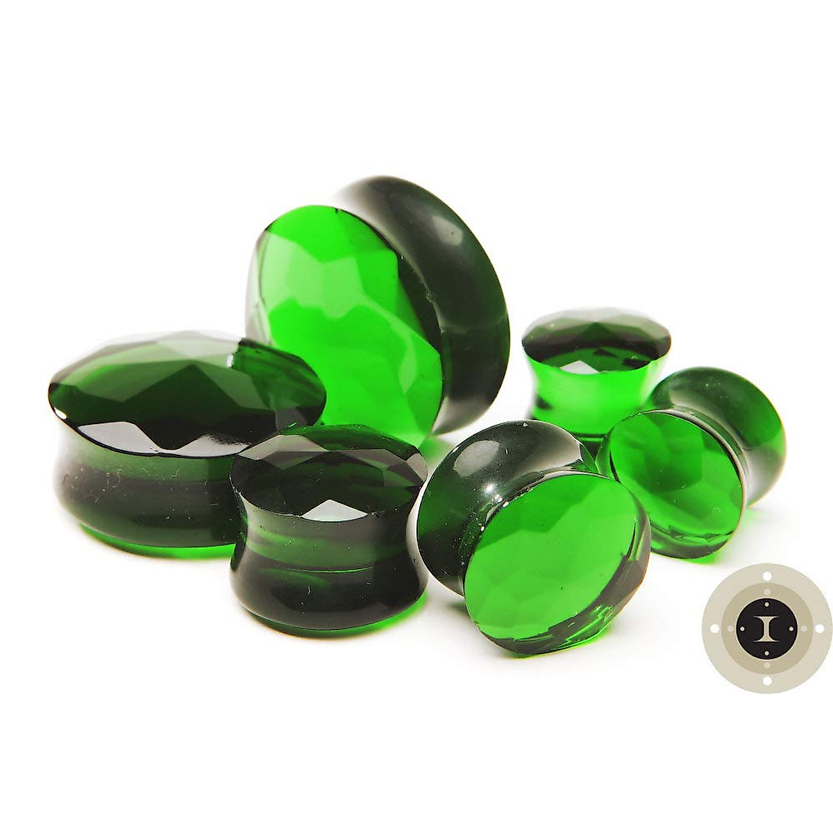 Intrepid Jewelry Green Faceted Glass Plugs Double-Flared (0ga (8mm))