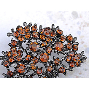 Alilang Gunmetal Tone Topaz Colored Rhinestones Apple Fruit Floral Tree Brooch Pin
