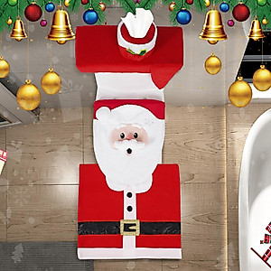 BANYUP Christmas Bathroom Decoration Set 4Pcs with Toilet Cover Rugs Tank Cover Paper Box Cover Festive Indoor Party Decor Toilet Cover