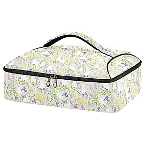 Kigai Cute Bunny and Floral Double Insulated Casserole Carrier For Hot or Cold Food, Expandable Hot Food Carrier Bag, Insulated Food Bag for Parties, Beach, Picnic, Camping
