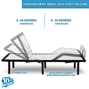 zzZenSleep e2 Adjustable Bed Frame with Independent Head and Foot Incline, Fast and Easy No Tools Required Assembly with 10 Year Limited Warranty (Queen)