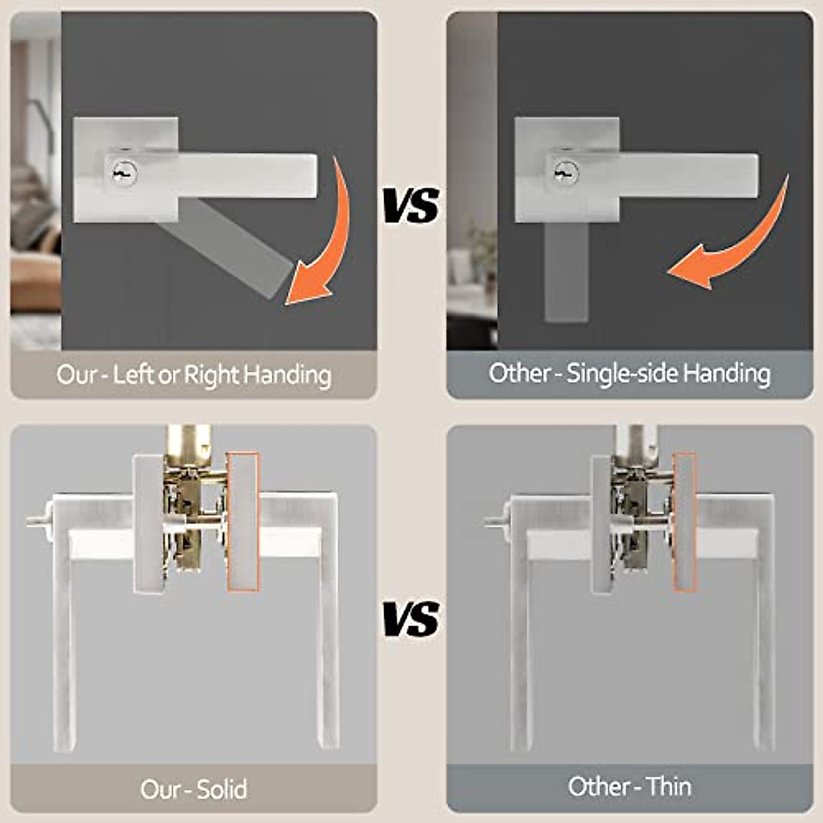 Bonpoly 6 Pack Heavy Duty Entrance Door Lever Door Handle(for Office/Front Door), Entry Door Handle Set, Keyed Alike/Combo Keys Door Handles, Satin Nickel Lever Door Knobs with Lock and Key