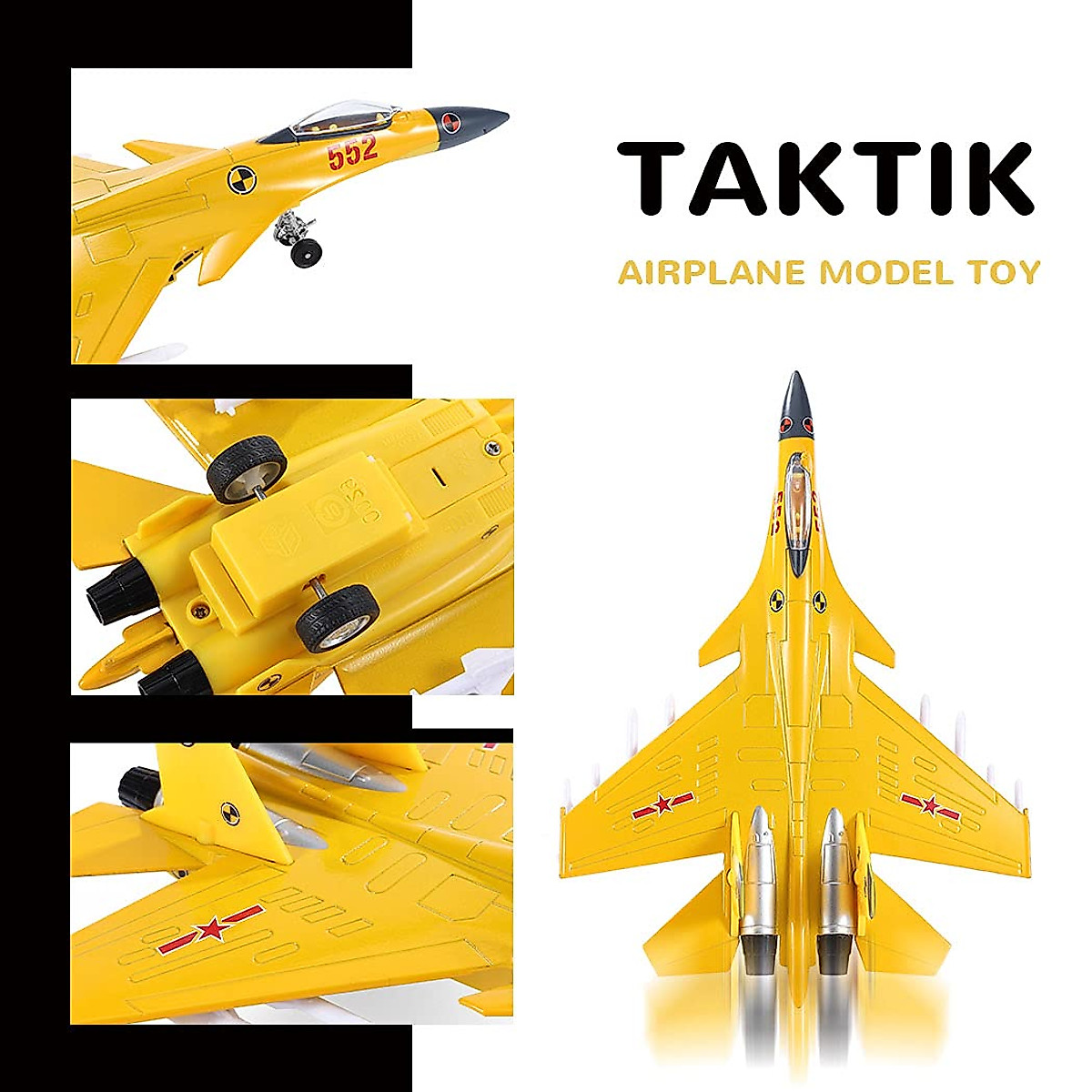 Taktik Alloy Planes Pull Back Airplane Aircraft Model Toys with Stealth Bombers and Fighter Planes Diecast Fighter Jets Gifts for Kids,Boys and Adults(Yellow)