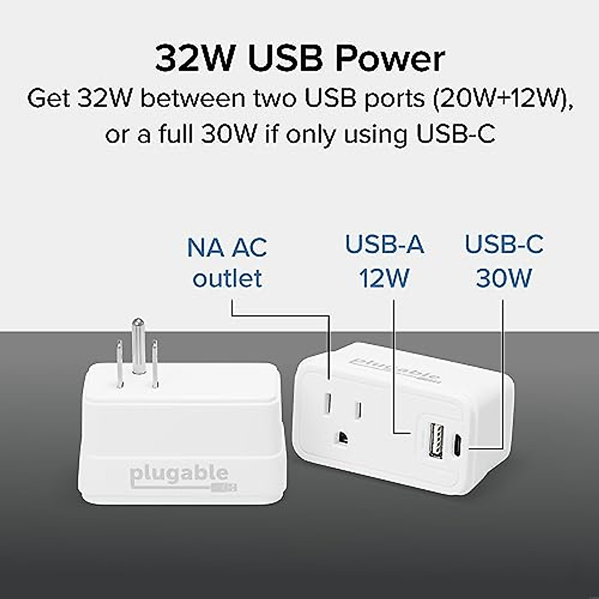 Plugable Wall Outlet Extender with 1x USB-C and 1x USB, 32W USB C Charger Block, USBC Fast Charger for iPhone 13/14, Travel, Home, Office, Cruise Ship