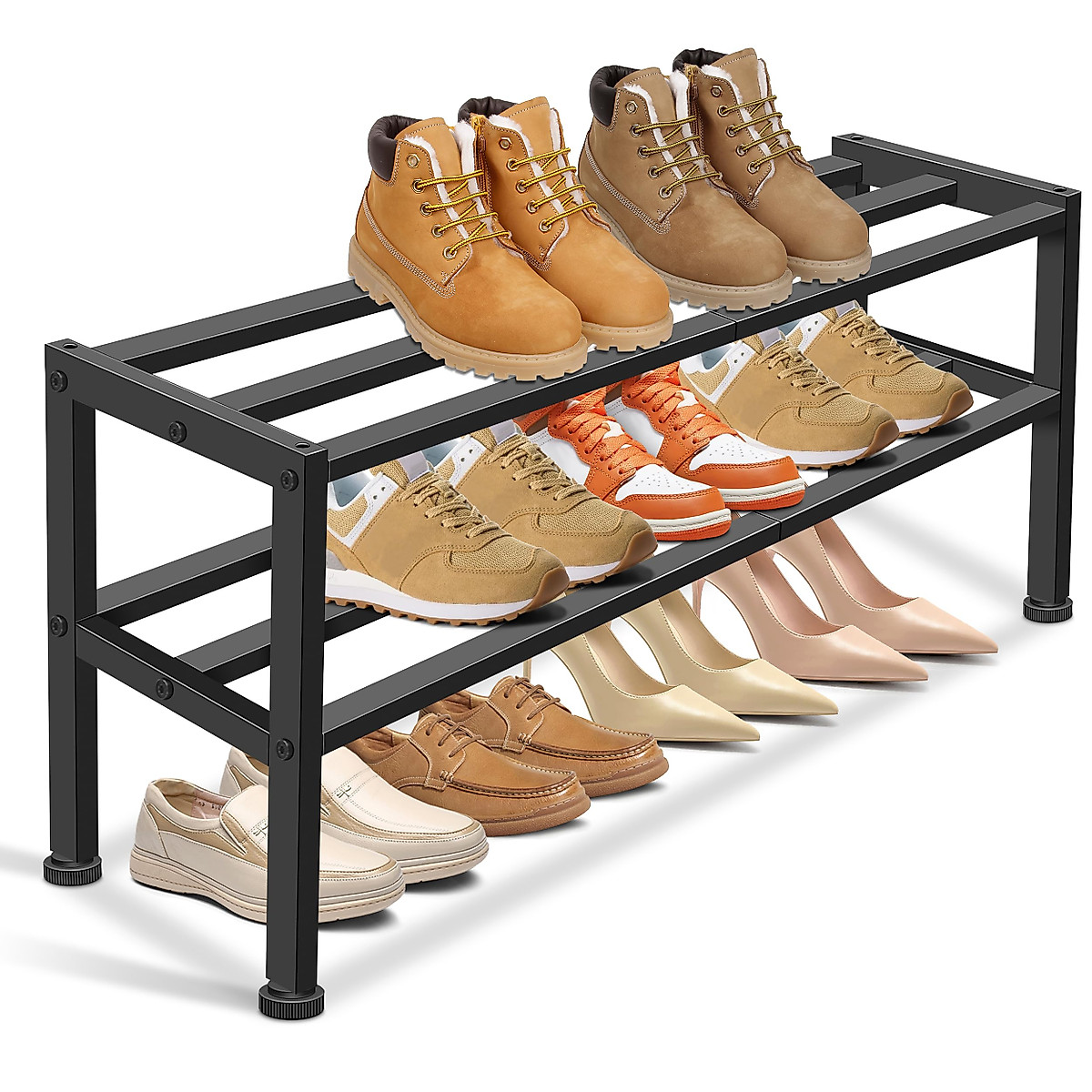 KEETDY Heavy Duty Shoe Rack for Closet Entryway, Stackable Shoe Organizer for Small Space Metal Shoe Rack Shelf Storage for Bedroom, Floor, Outdoor (Black)