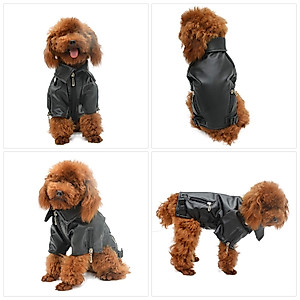 Lovelonglong Cool Dog Leather Jacket, Warm Coats Dogs Windproof Cold Weather Coats for Large Medium Small Dogs, Beagle Clothing Black L-S