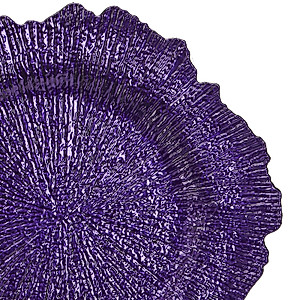 WUWEOT 12 Pack Purple Charger Plates, 13" Plastic Reef Dinner Under Plates, Round Charger Service Base Plates Bulk with Ruffled Rim for Party, Wedding, Catering Event, Tabletop Decor